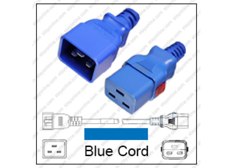 IEC 320 C20 Plug to IEC 320 C19 Connector WS-Lock Blue 4.5Mtr / 15Ft ... IEC 320 C20 Plug to IEC 320 C19 Connector WS-Lock Blue 4.5Mtr / 15Ft ...